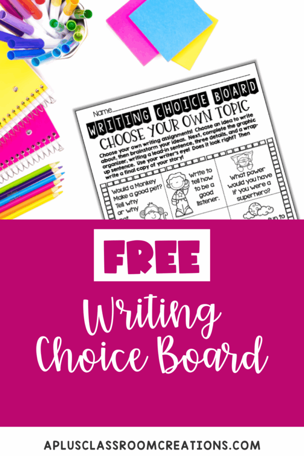 Writing Choice Board Freebie - A Plus Classroom Creations