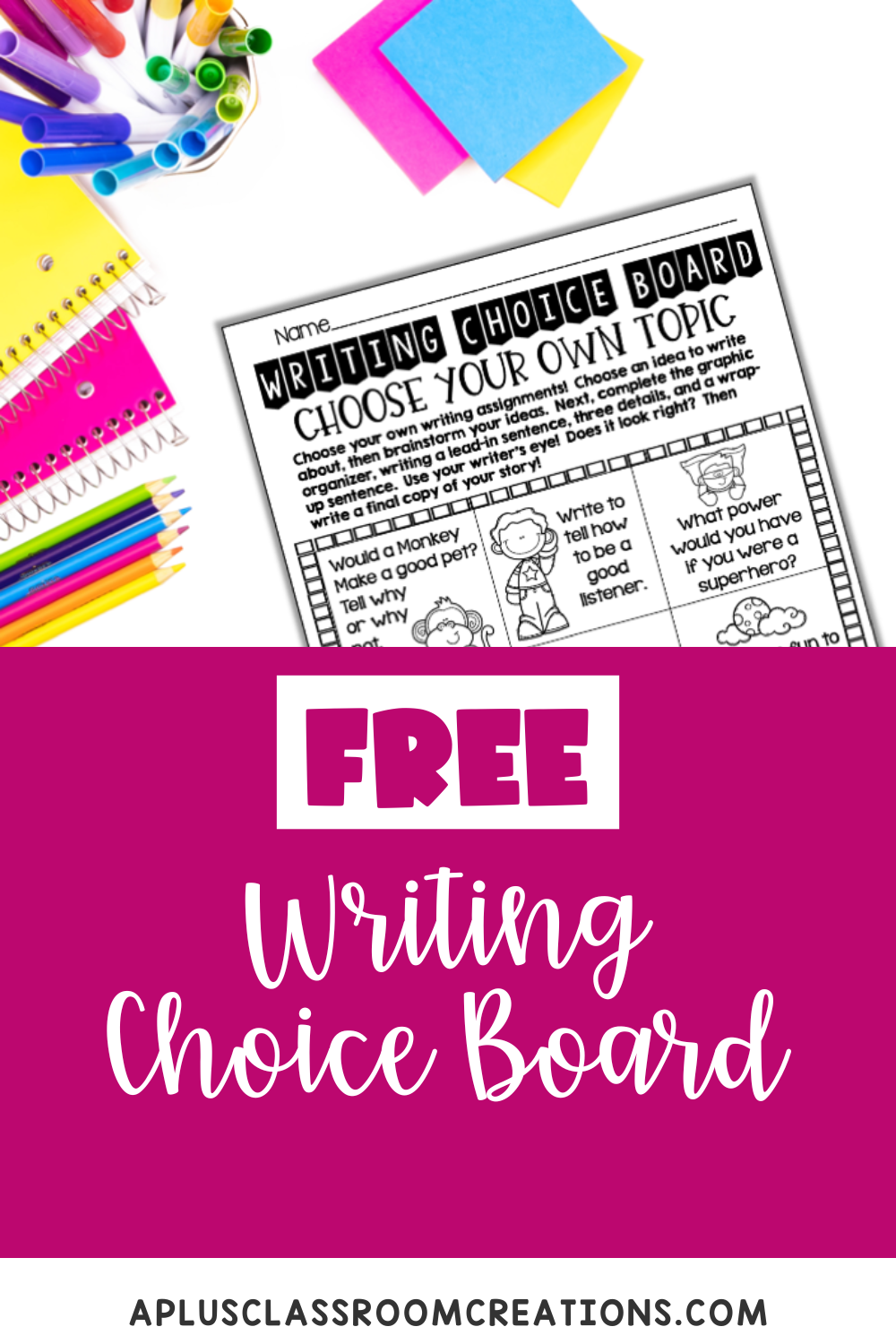 Writing Choice Board Freebie - A Plus Classroom Creations